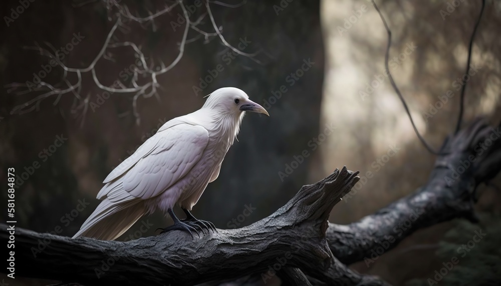 Beautiful and extraordinary albino raven or white crow bird sitting on ...
