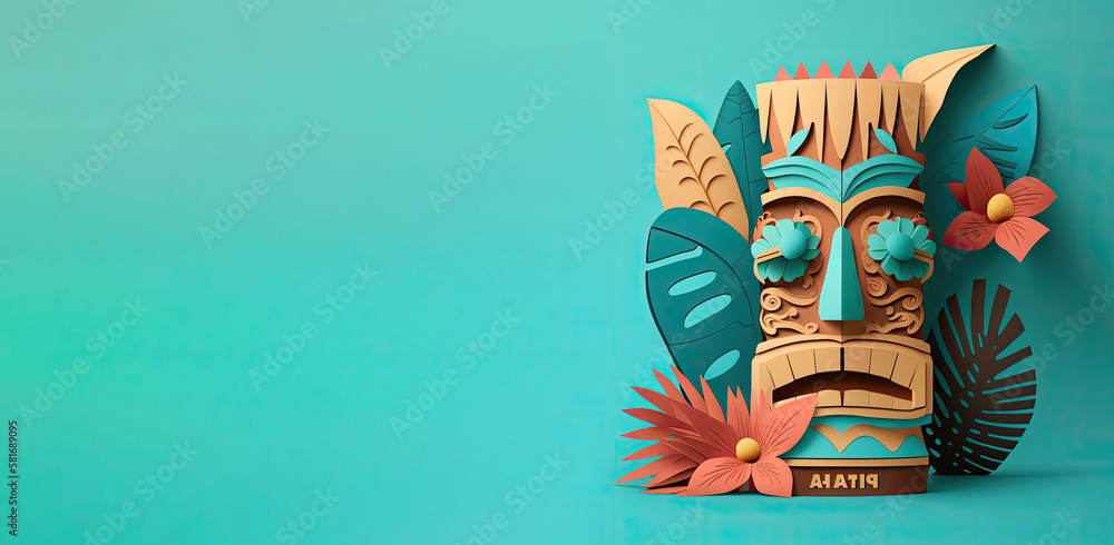 tiki festival banner, tiki festival background with copy space, 3d ...