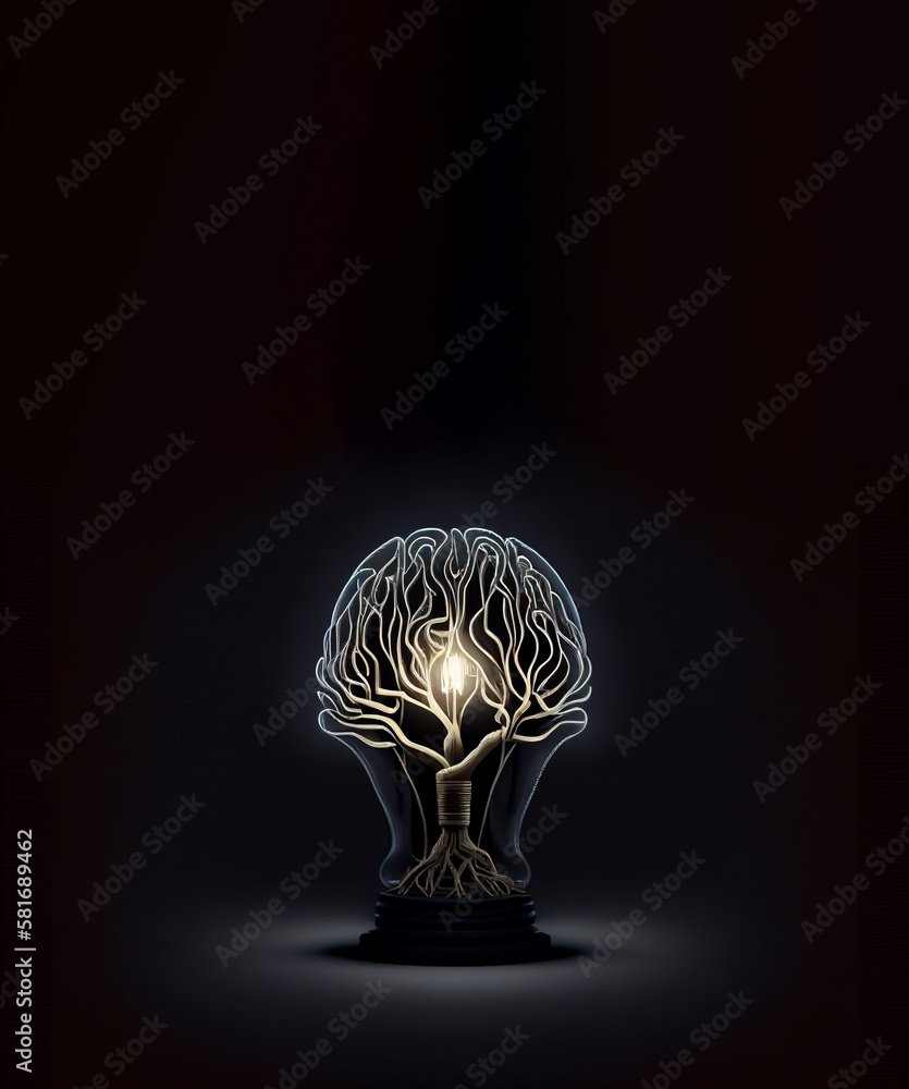 Artificial intelligence idea genius concept, bright light bulb with ...