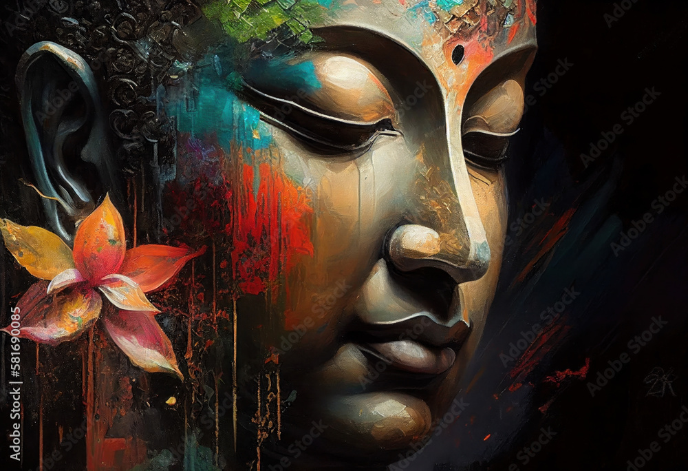 Buddha statue, Oil Painting, Generative AI Stock Illustration | Adobe Stock