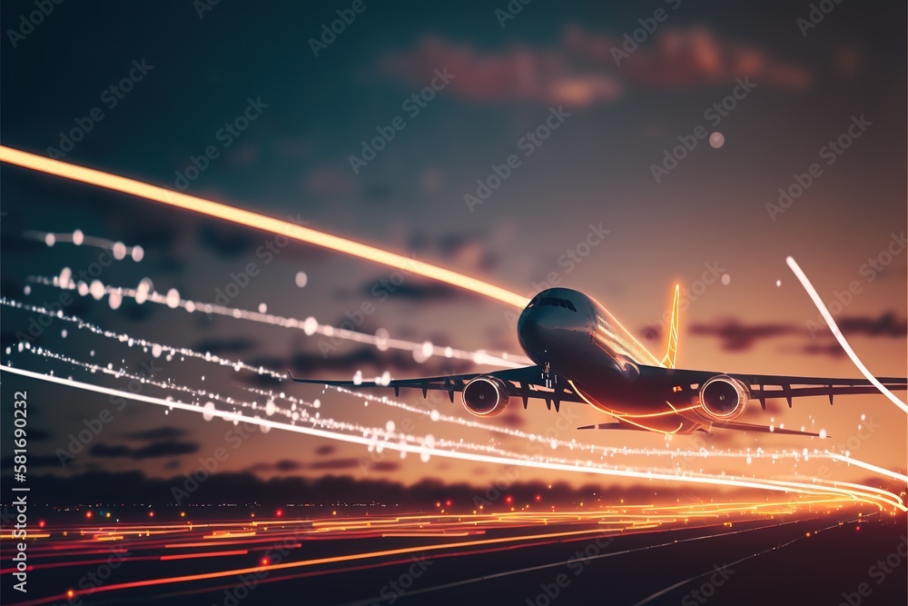 Beautiful light trail photography of airplanes in the sky. Stock ...