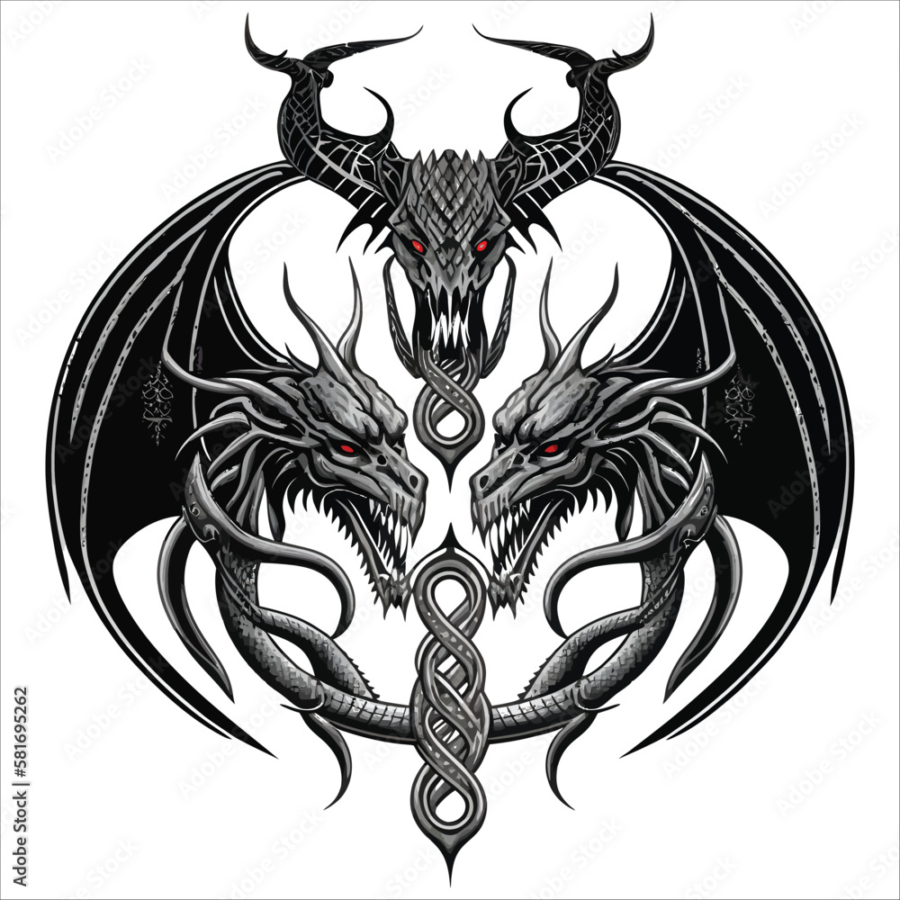 Viking Dragons in Celtic style, isolated in white background, vector ...