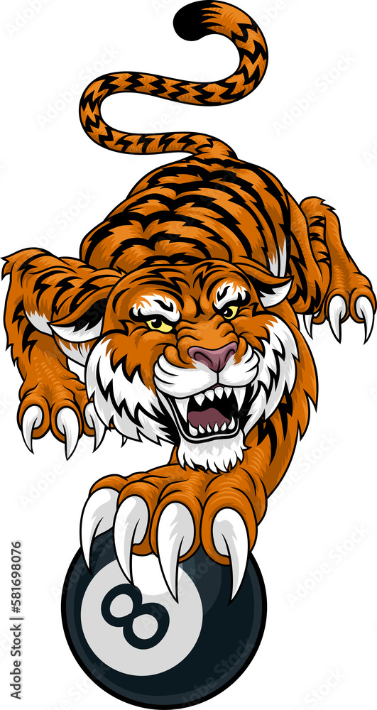 Tiger Angry Pool 8 Ball Billiards Mascot Cartoon Stock Illustration ...