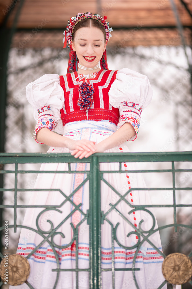 Beautiful woman wearing traditional Eastern Europe folk costumes ...
