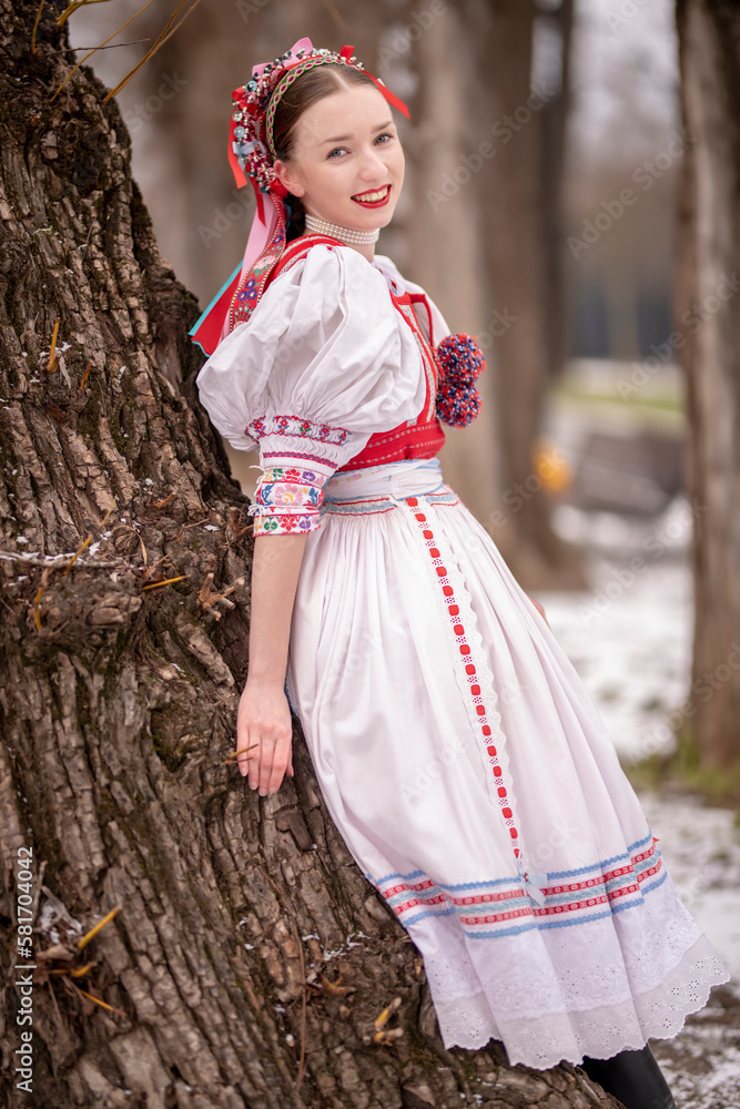 Beautiful woman wearing traditional Eastern Europe folk costumes ...