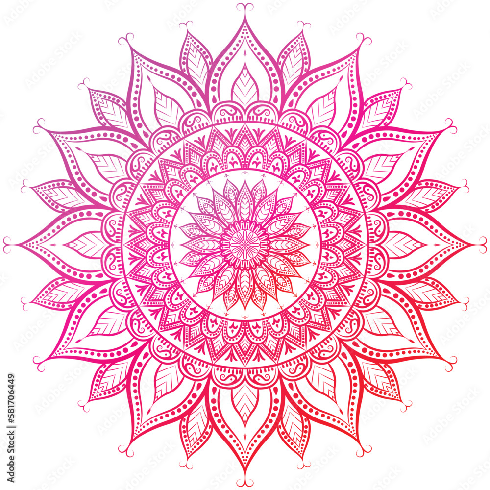 Floral pattern abstract pink mandala art isolated on a white background ...