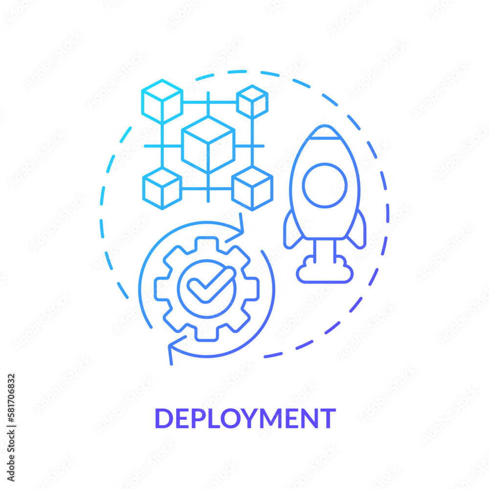 Deployment blue gradient concept icon. Software integration in system ...
