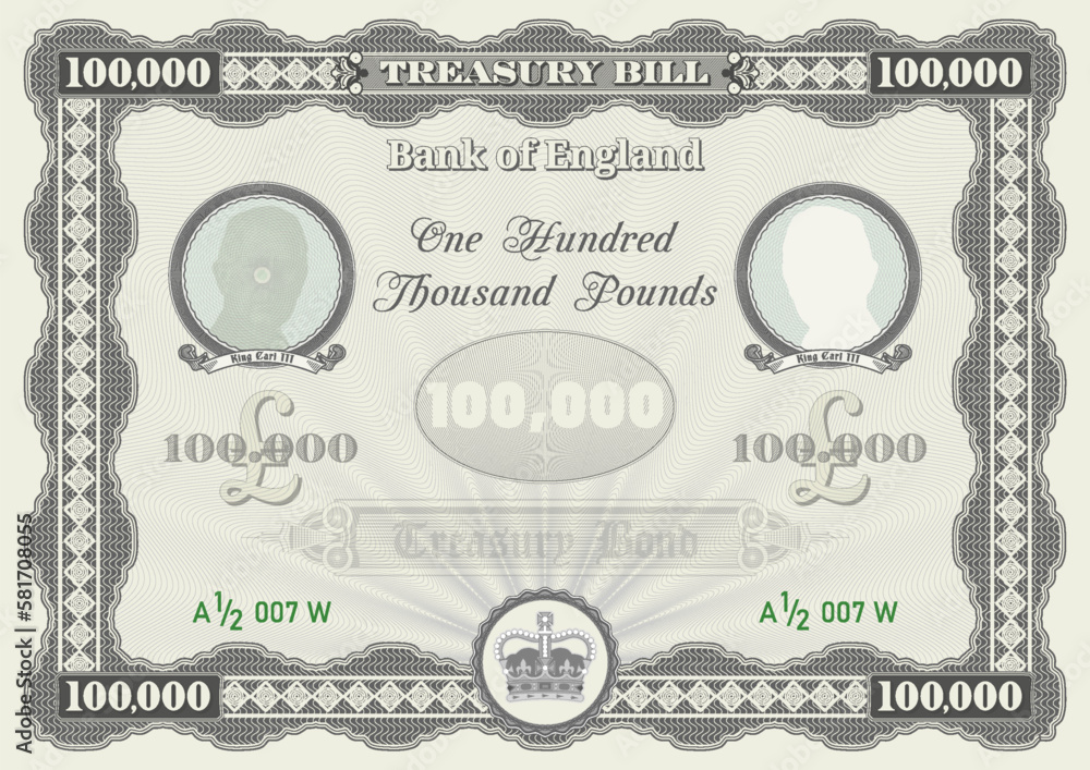 Vector gray one hundred thousand British pounds treasury bill ...