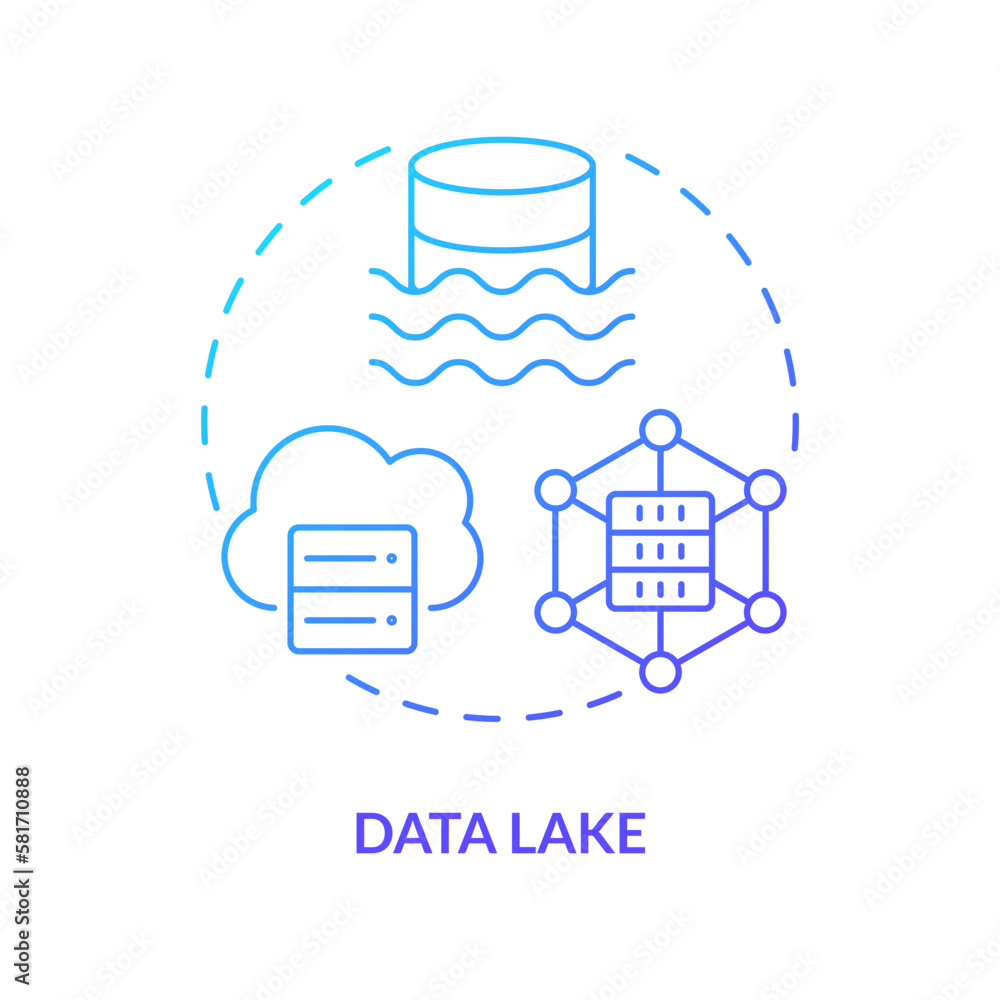 Data lake blue gradient concept icon. Digital storage. Raw format of ... Data lake blue gradient concept icon. Digital storage. Raw format of ...