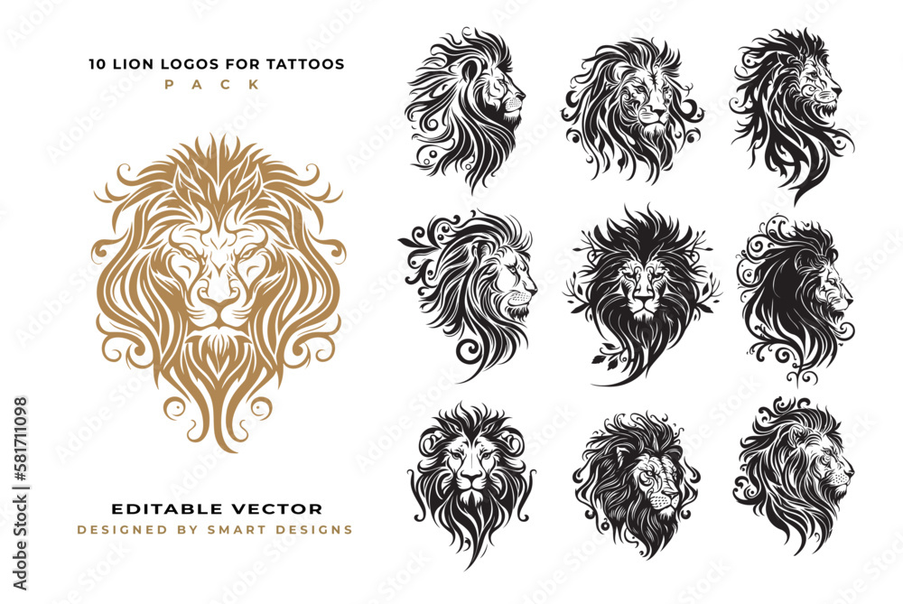10 Lion Logos for Tattoos Stock Vector | Adobe Stock