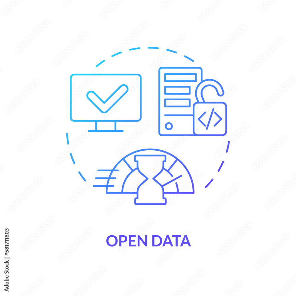 Open data blue gradient concept icon. Access to information and content ...