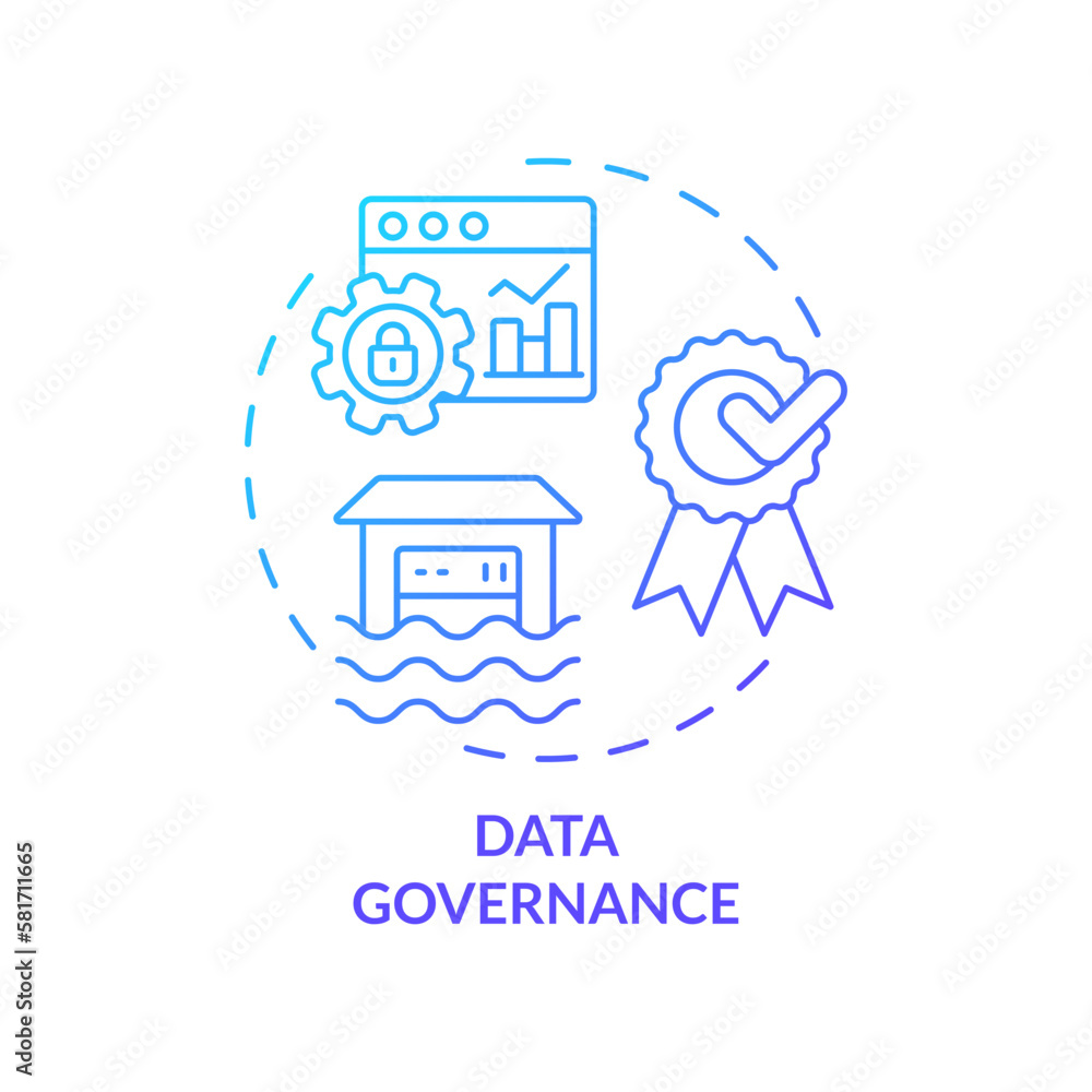 Data governance blue gradient concept icon. Regulation and control ...