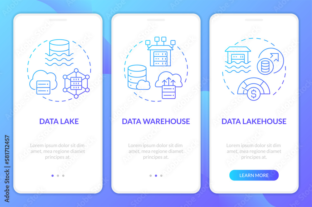 Data Repositories Blue Gradient Mobile App Screen Digital Storage Walkthrough 3 Steps Graphic