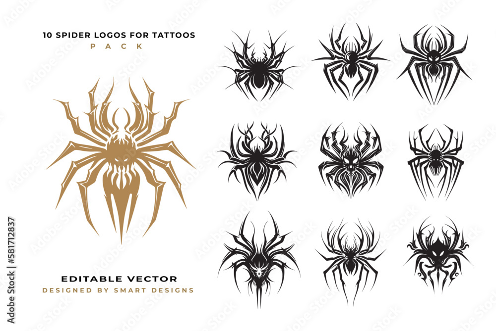 10 Spider Logos for Tattoos Stock Vector | Adobe Stock
