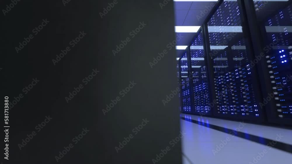 modern internet server room and data center with supercomputers light ...