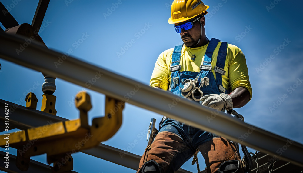Man working as a builder on heights. Construction of buildings ...