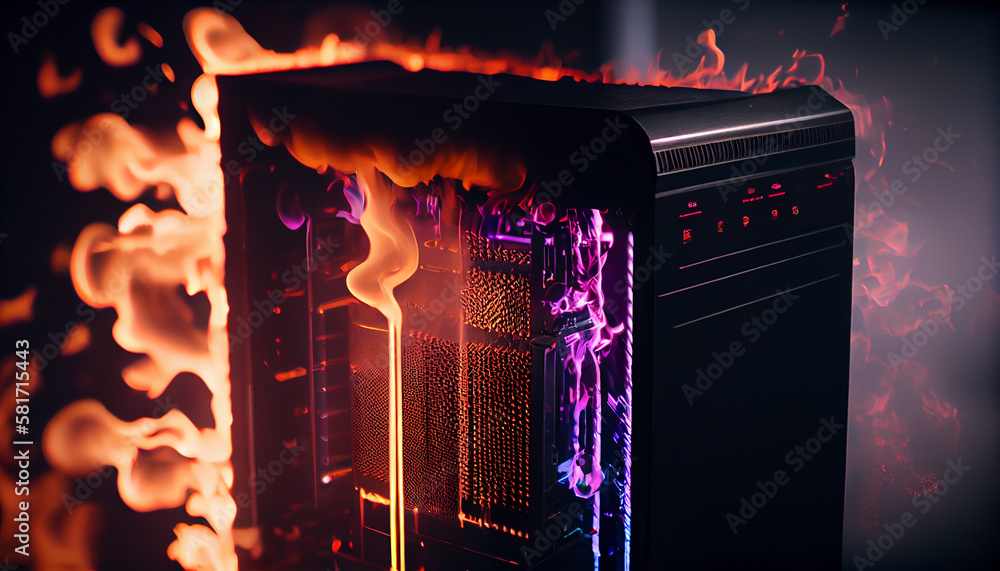 Fire in the server room. Data security concept.generative ai Stock ...