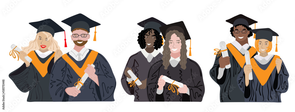 Different ethnic graduated students. Happy students with diplomas ...