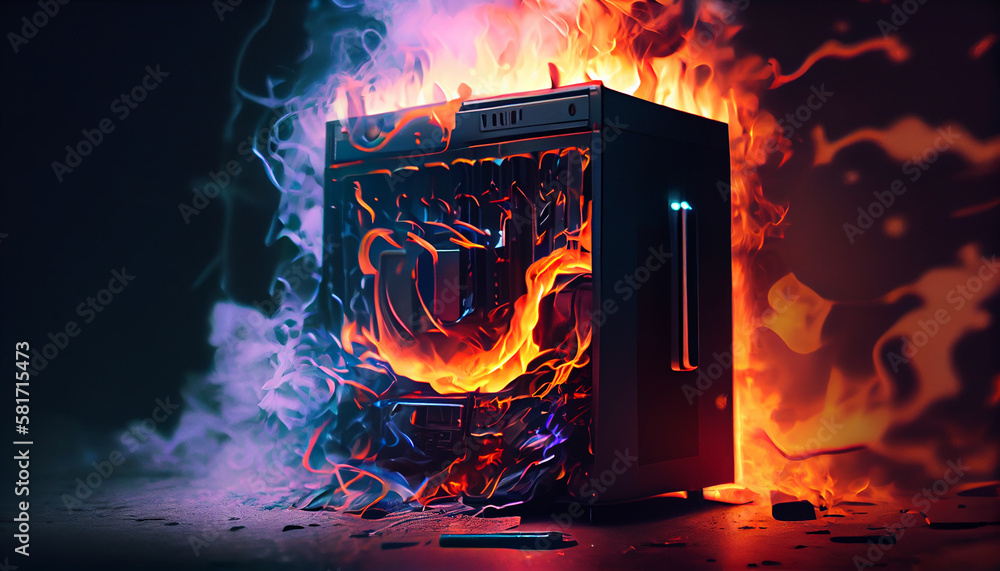 Fire in the server room. Data security concept.generative ai Stock ...