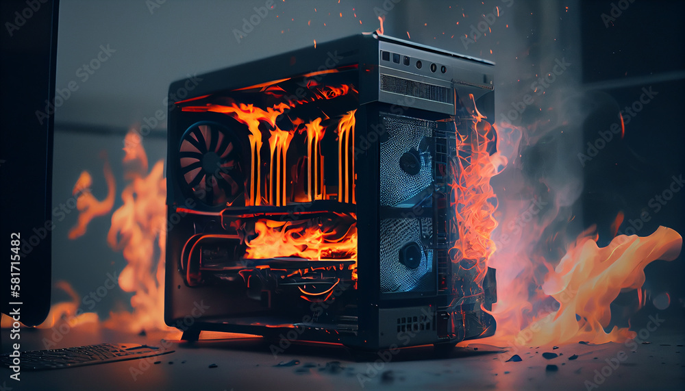 Fire in the server room. Data security concept.generative ai Stock ...