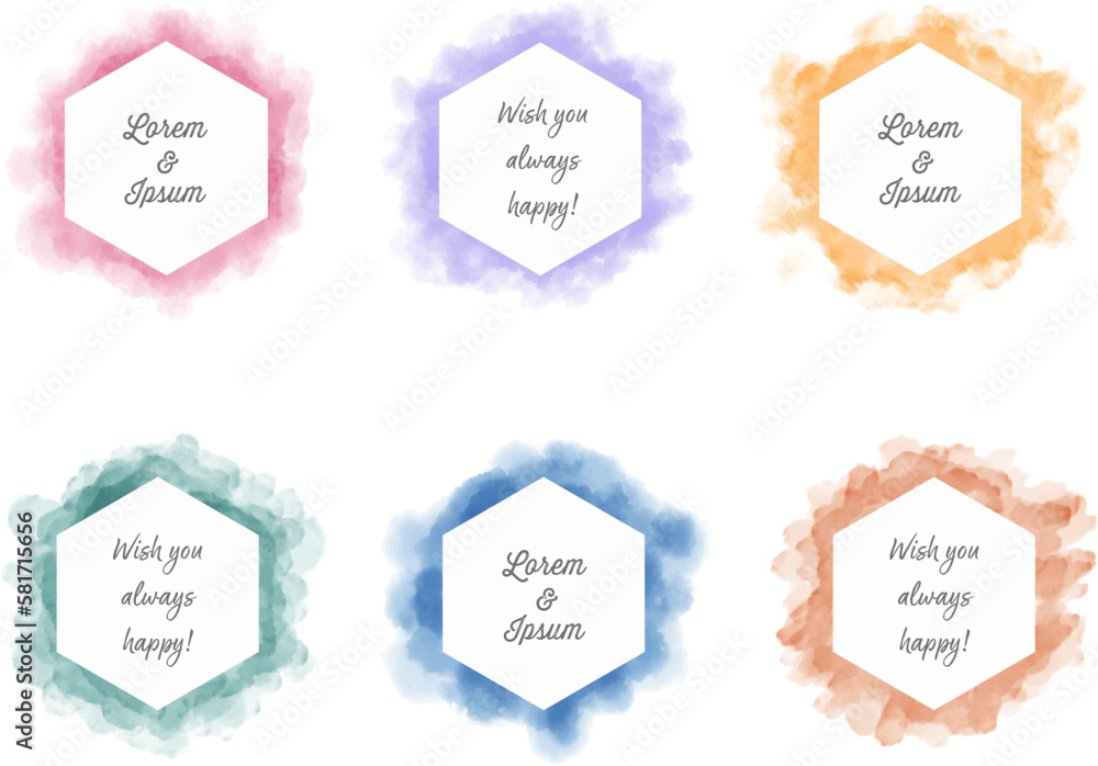 Set of hand painted watercolor hexagon on a white background, Vector ...