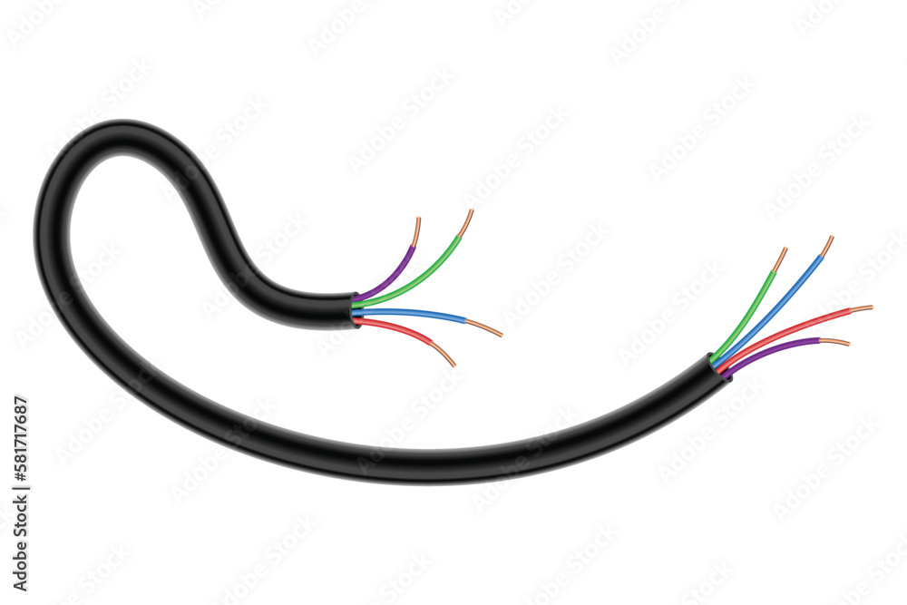 Broken electrical copper wire or cord. Damaged electric power cable ...