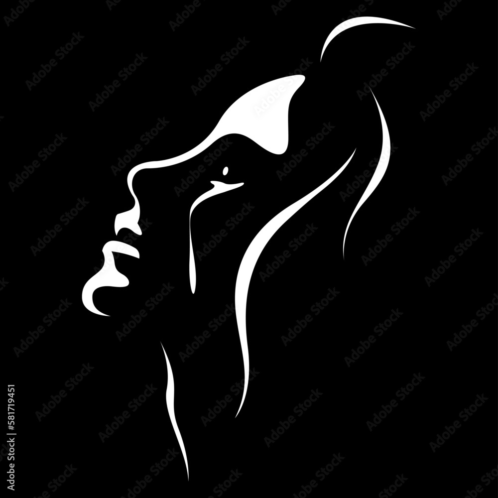 vector illustration of a female light and shadow face with tears ...