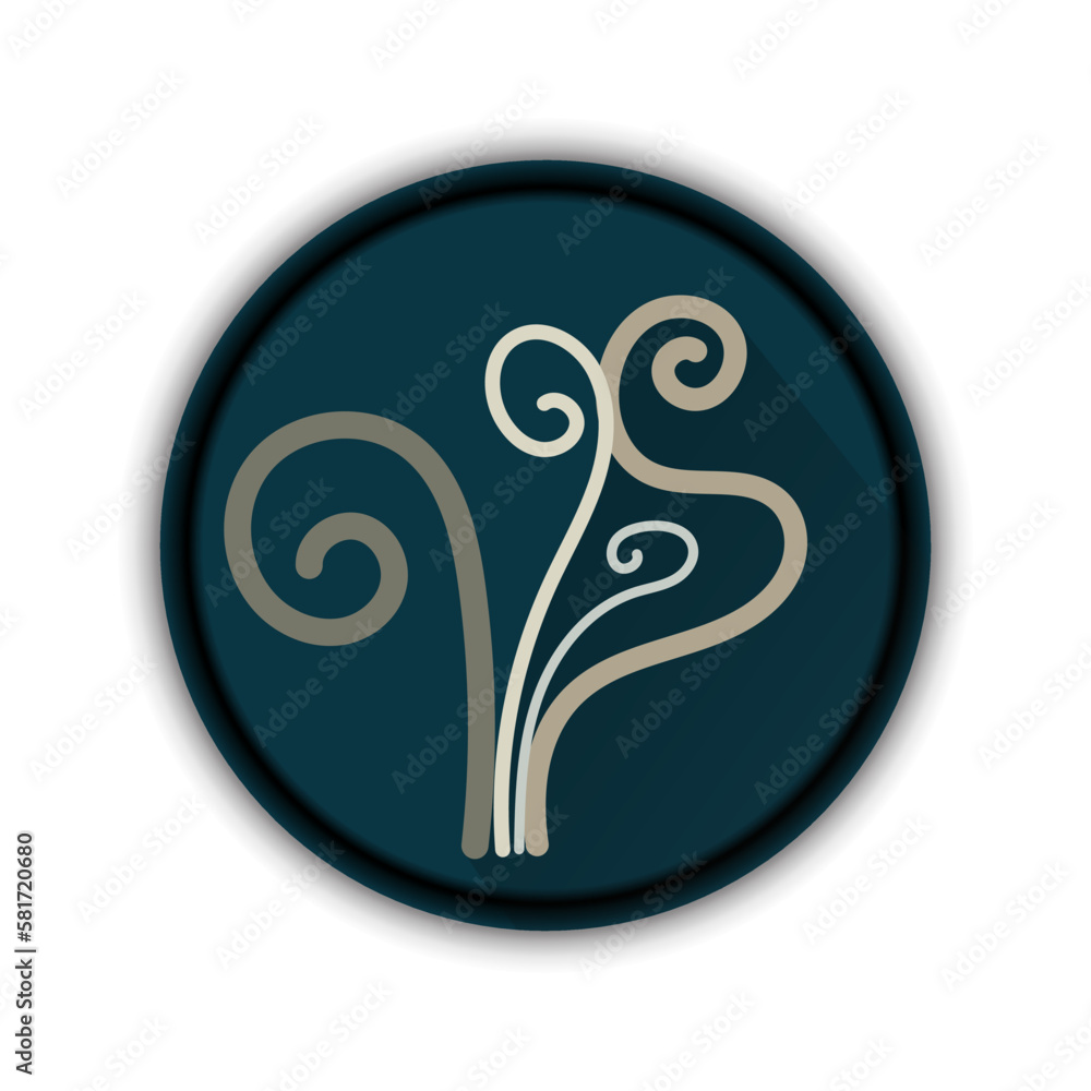Sign of the element air on a dark green background, an icon of a round ...