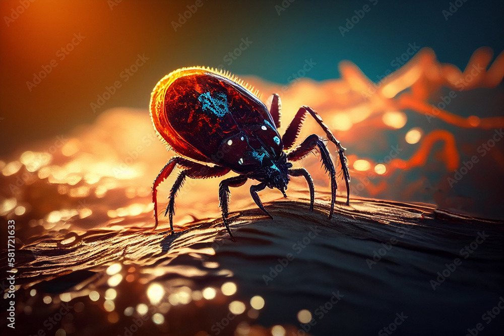 Macro image of tick on body in humans. Perhaps tick is carrier of ...