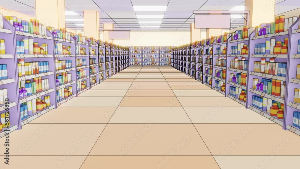 Cartoon supermarket animation. 3d rendering camera move to up Stock 비디오 ...