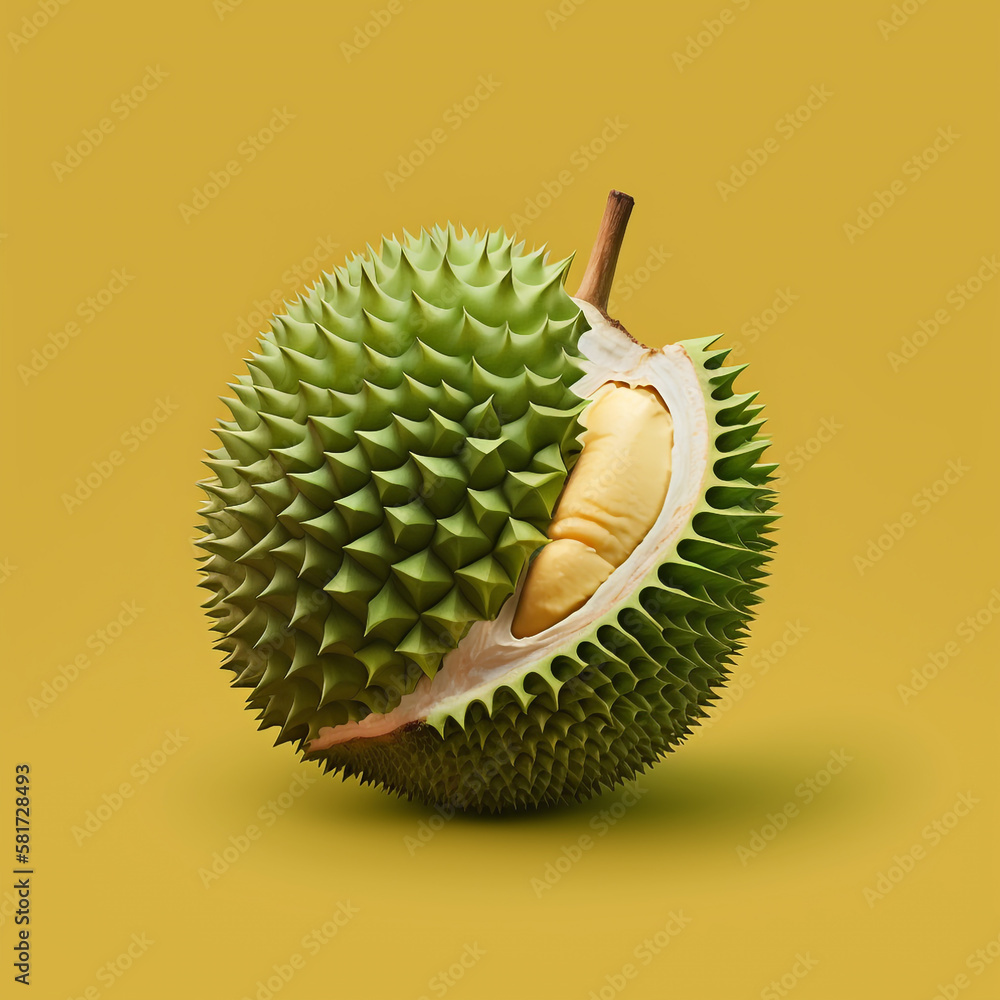 Fresh cut durian on a pastel green background, king of fruit from ...
