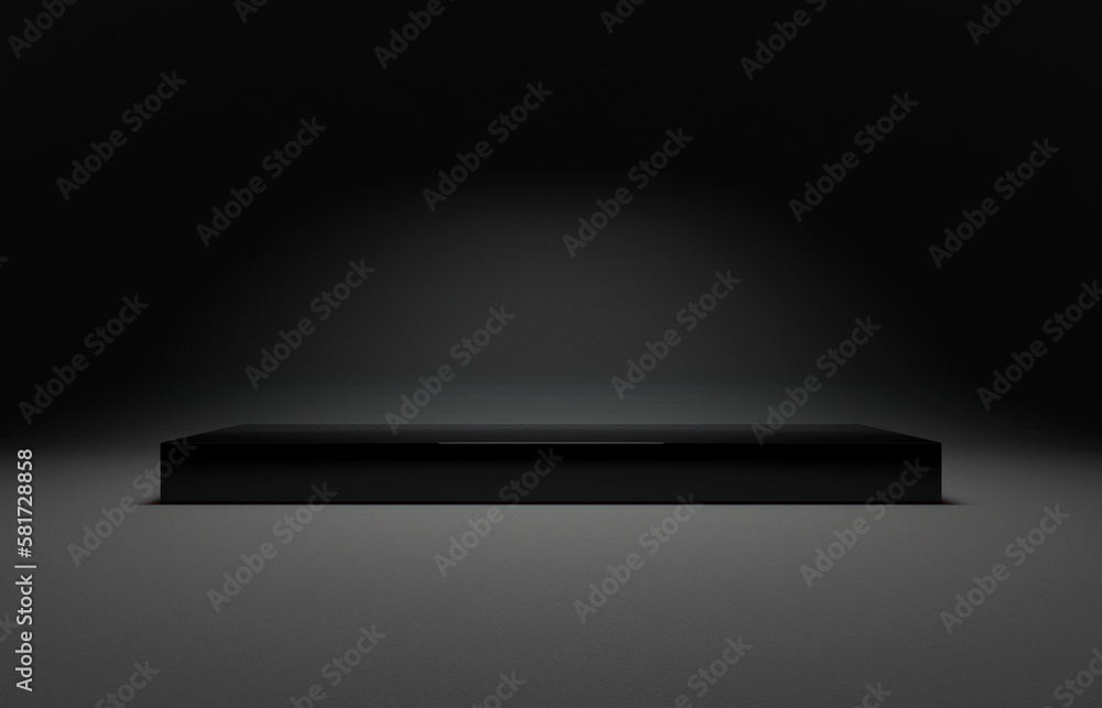 Black gloss podium or pedestal display on semi matte black background ...