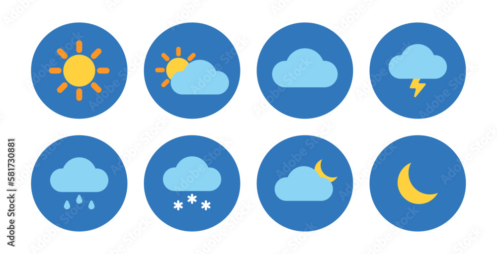 Set of 8 basic weather icons. Can be used for web, apps, stickers ...