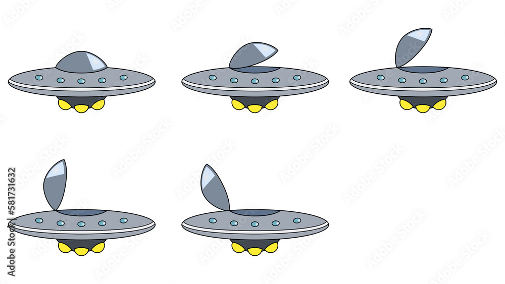 UFO alien spaceship - sequence of the hatch opening motion Stock ...