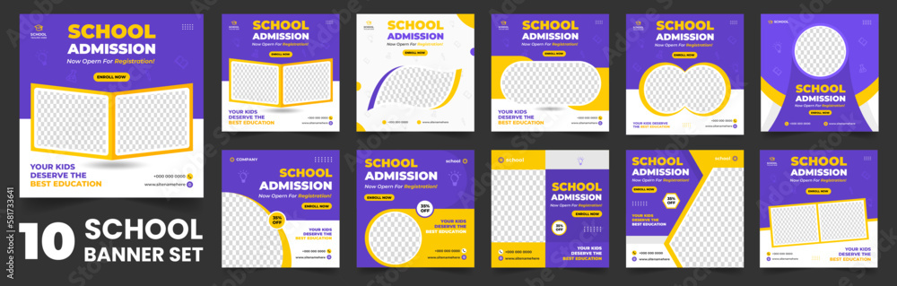 set of 10 big mega collection bundle school admission social media post ...