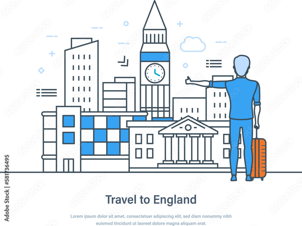 Travel to England, cityscape with famous architectural UK landmarks ...