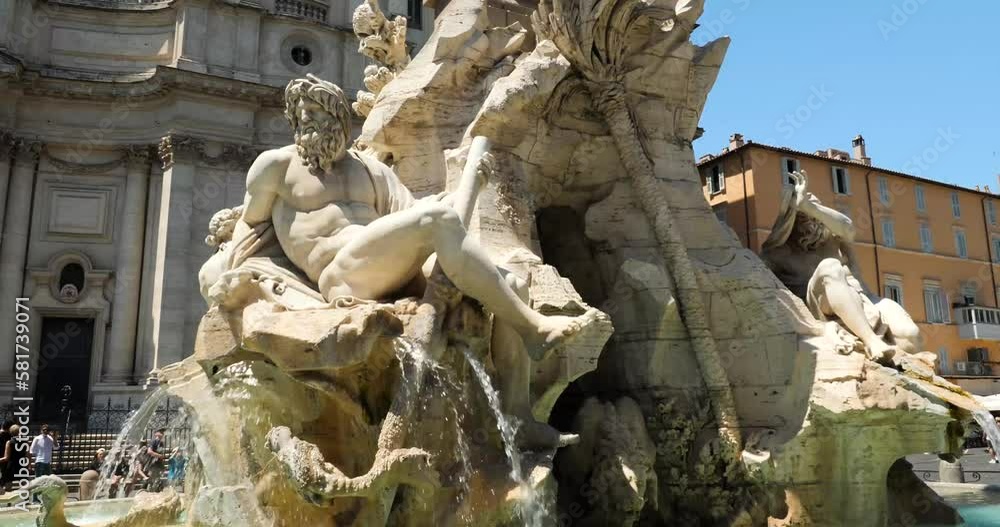 Detail of one of the Statues of the Fountain of the Four Rivers ...