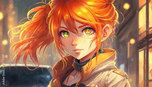 Orange Haired Anime Girl With Green Eyes