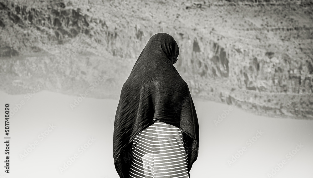 Back view isolated mock up muslim woman wear hijab stand alone isolated ...