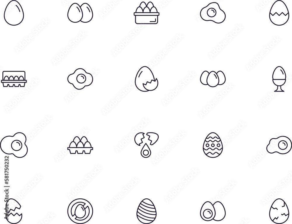 Egg concept. Food line icon set. Collection of vector signs in trendy ...