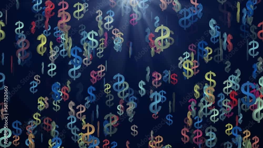Vidéo Stock Dollar Sign Falling With Bright Light Effects Background ...