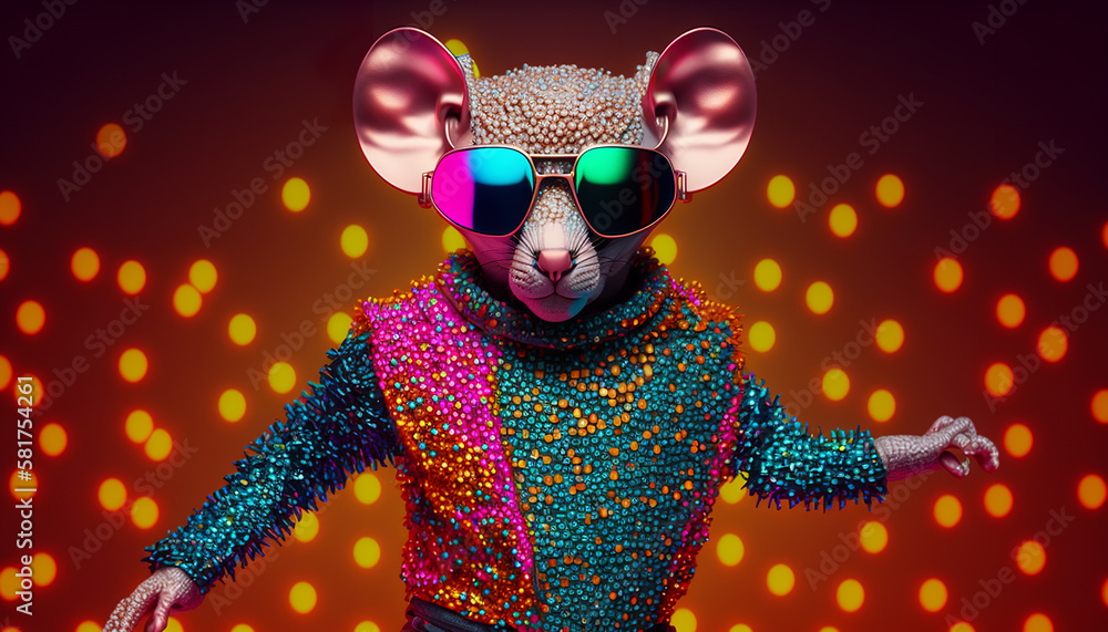 mouse or rat in disco neon sequin bright colour outfit, generative ai ...