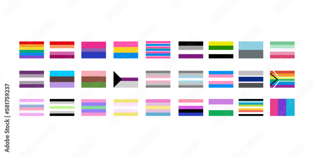 LGBT flags big set in flat style. Pride symbols. Rainbow elements ...