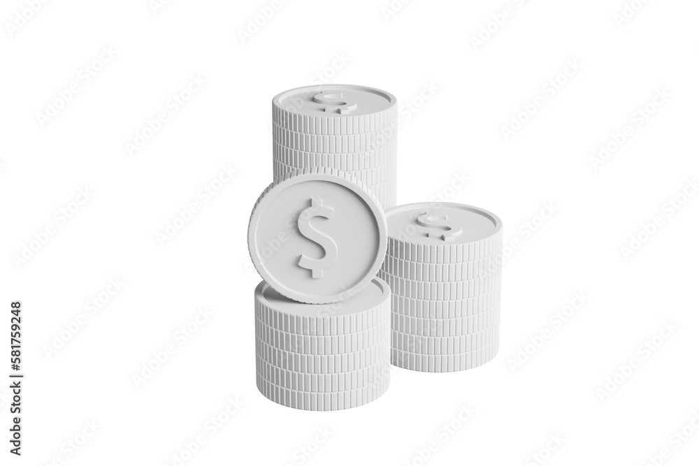 White Coins Stack on transparent background, 3D coins icon for web ...
