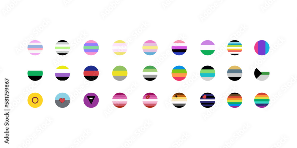 LGBT flags big set in flat style. Pride symbols. Rainbow elements ...