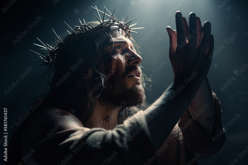 An Illustration of Jesus Christ Praying. Banner. Generative AI Stock ...