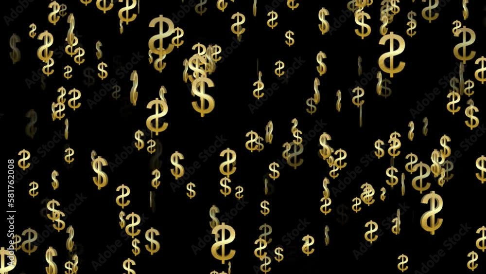 Dollar Sign Falling On Black Background Background. Golden 3d Dollar ...