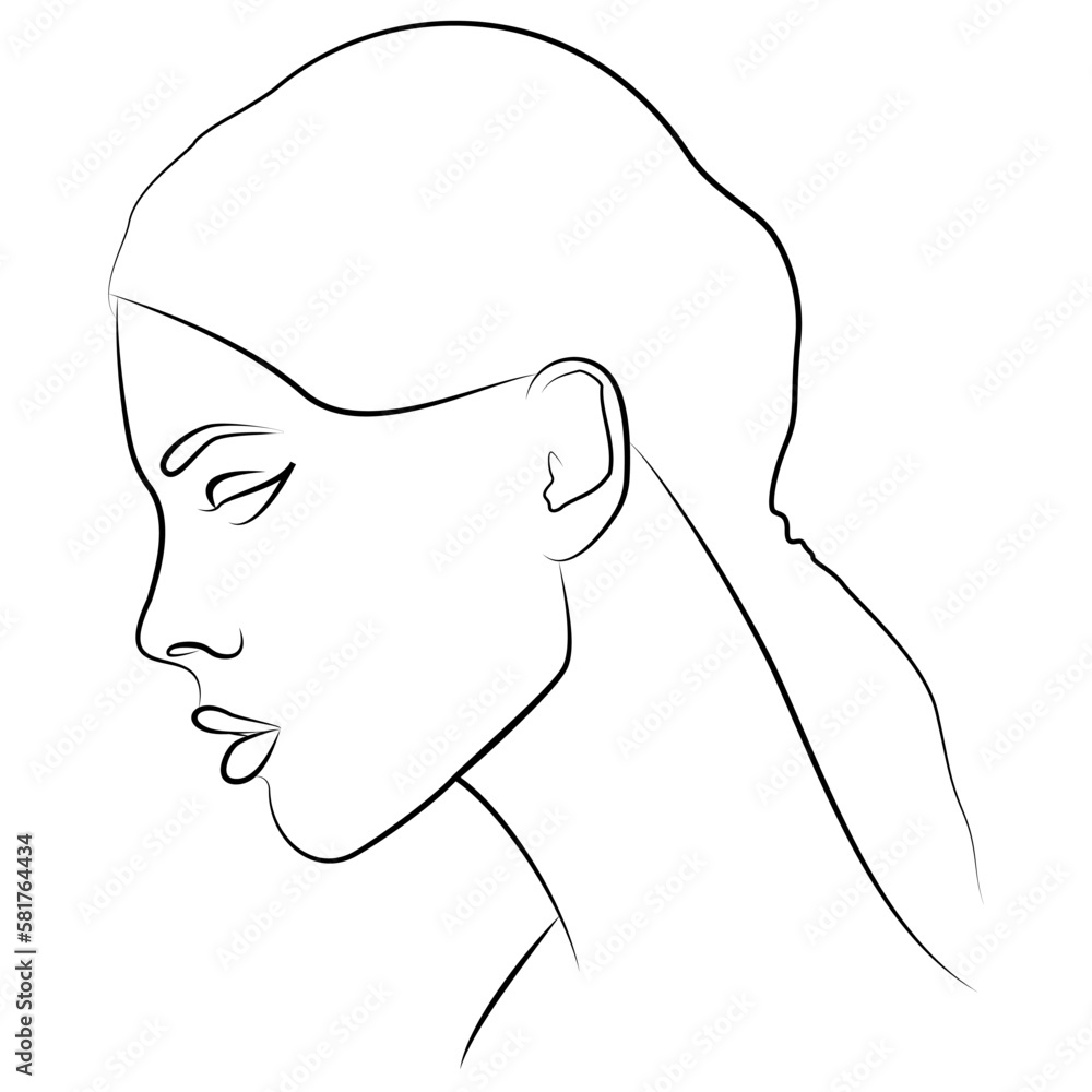 Portrait. One face line. Minimalist continuous linear sketch of a ...