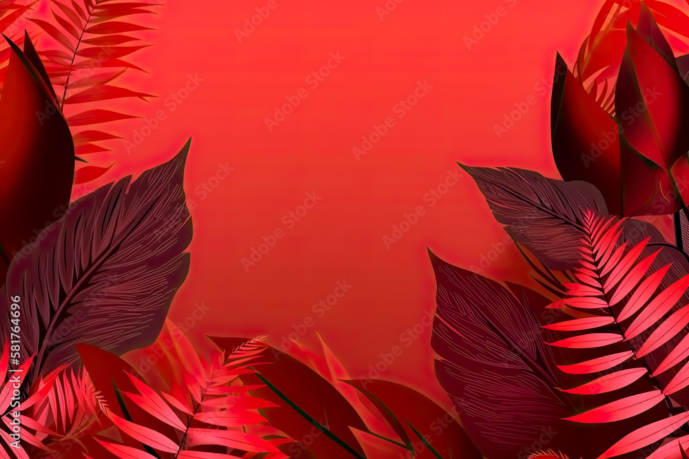 Collection of Red Tropical leaves Foliage plant in Red color with space ...