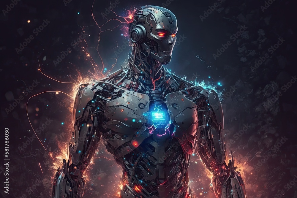 Artificial intelligence robot. Quantum superposition. Technological a ...